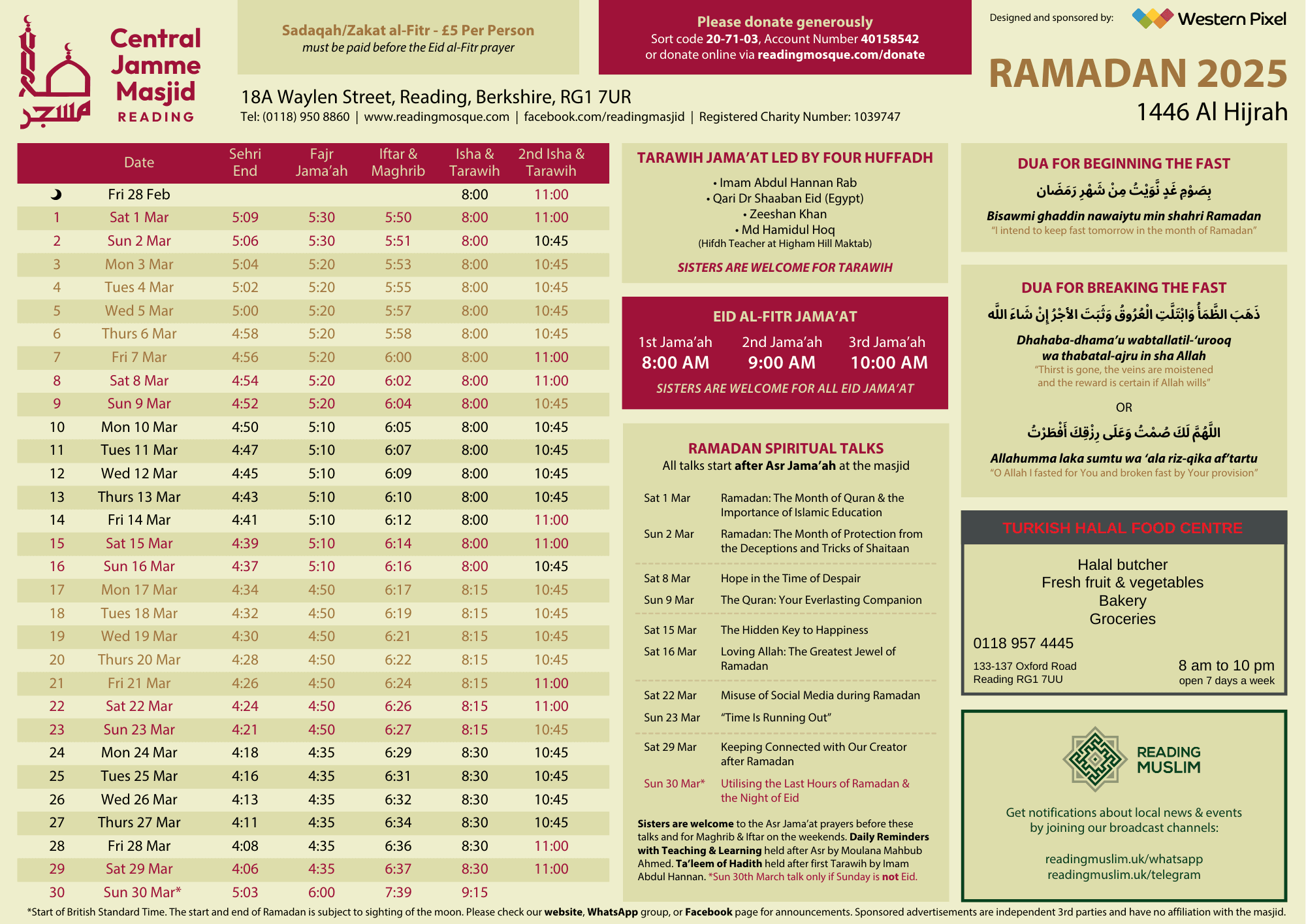 Ramadan 1446 AH / 2025 Timetable
